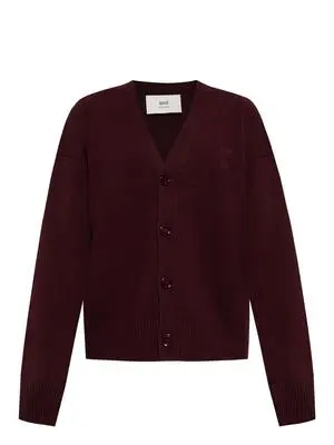 Ami Wool And Cashmere Cardigan - Burgundy