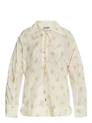 GANNI Floral Viscose Shirt - Yellow