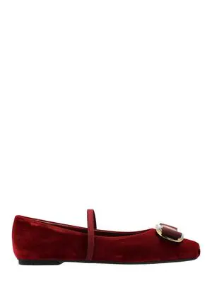 FERRAGAMO Zina Velvet Ballerinas - Burgundy