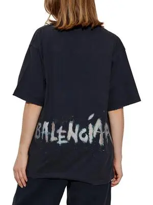 Balenciaga Vintage Effect Oversized T-shirt - Black