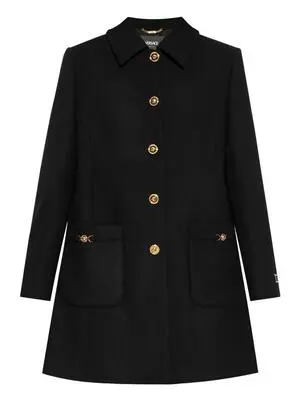 Versace Wool Coat With Gold Button Details - Black