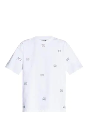 GANNI Logo Embellished Organic Cotton T-shirt - White