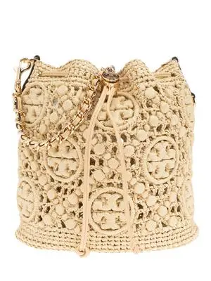 Tory Burch T Monogram Raffia Bucket Bag - Beige