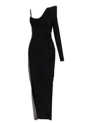 Balmain Asymmetrical Viscose Dress With Appliqu - Black