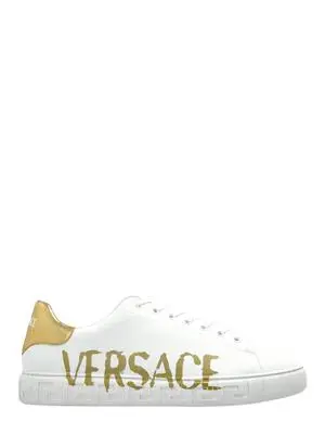 Versace Leather Sneakers With Logo And Gold Accents - White