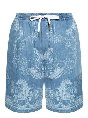 Versace Denim Shorts With Marine Motif - Blue