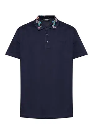 Versace Polo With Colorful Embroidery On The Collar - Navy Blue
