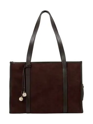 Sandro Soft Suede Tote Bag With Charm - Mahogany