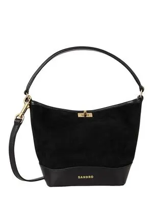 Sandro Tangoso Mini Suede And Leather Bag - Black