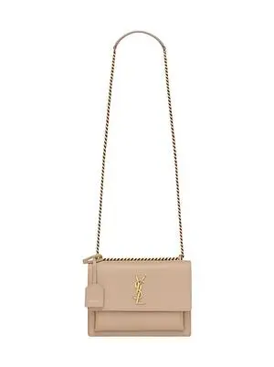 Saint Laurent Sunset Medium Crossbody Bag - Dark Beige Smooth Leather/gold