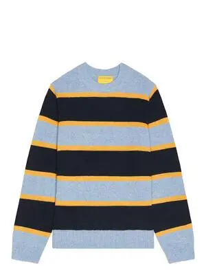 Guest In Residence Stripe Crew Neck Cashmere Sweater - Heather Blue Combo