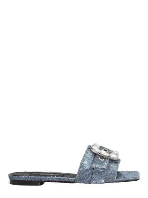 Dolce & Gabbana Patchwork Denim Slides With Rhinestone Buckle - Blue