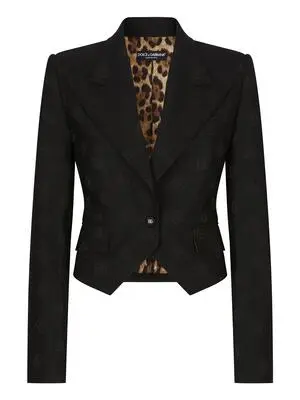 Dolce & Gabbana Wool Jacquard Spencer Jacket With Dg Logo - Black