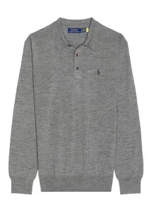 Polo Ralph Lauren Merino Wool Button Placket Polo Sweater In Grey - Fawn Grey Heather