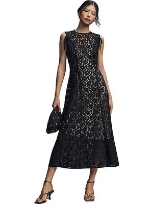 LOVAAN Audrey Lace Midi Dress - Black