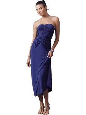 Bhldn Strapless Ruched Jersey Midi Dress - Belleweather Blue