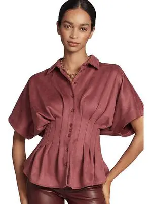 EXQUISE Tobie Waisted Button-Down Shirt Top Plum