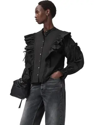 ALLSAINTS Lulu Ruffled Cotton Shirt Black