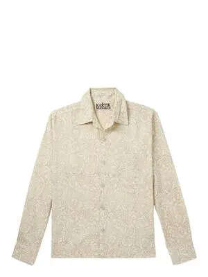 KARTIK RESEARCH Camp-collar Floral-print Cotton-gauze Shirt - Neutrals