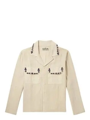 KARTIK RESEARCH Camp-collar Embellished Embroidered Cotton Shirt - Neutrals