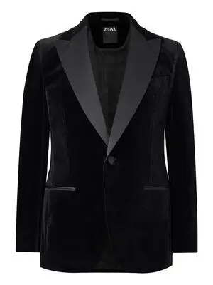 Zegna Satin-trimmed Cotton-velvet Tuxedo Jacket - Black