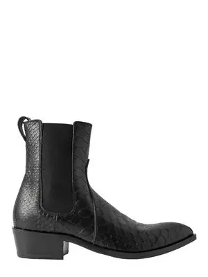 TOM FORD Python-effect Leather Chelsea Boots - Black