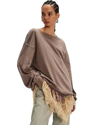 Free People We The Free Perfect Oversized Long Sleeve Top - Dusted Cocoa