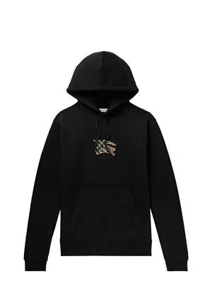 Burberry Logo-embroidered Appliquéd Cotton-jersey Hoodie - Black