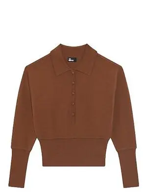 The Kooples Polo-collar Wool-blend Jumper - Camel