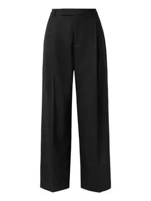 Maria Mcmanus Pleated Wool-blend Straight-leg Pants - Black