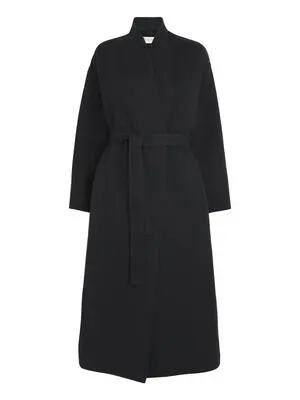Johnstons Of Elgin Cashmere Wrap Belt Long Coat - Black