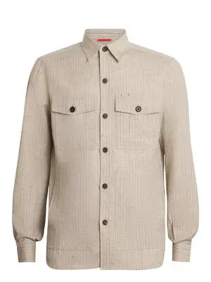 Isaia Wool-silk-linen Stripe Overshirt - Beige