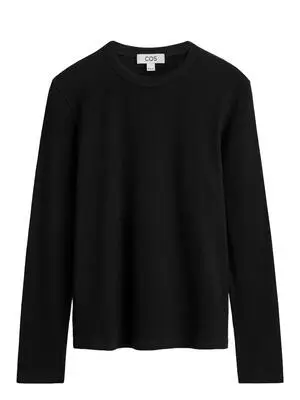 Cos Slim Ribbed Cotton Long-sleeved T-shirt - Black