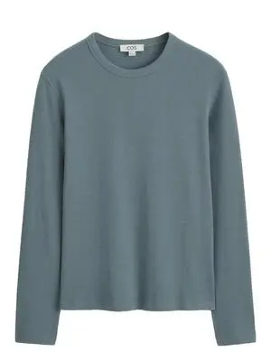 Cos COS Slim Ribbed Long-Sleeved T-Shirt Turquoise