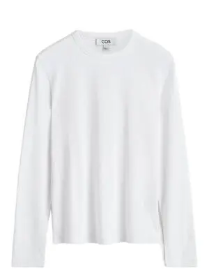 Cos Slim Ribbed Cotton Long-sleeved T-shirt - White