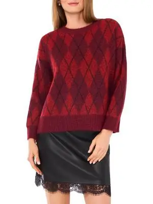 Vince Camuto Argyle Eyelash Jacquard Crewneck Sweater - Burgundy