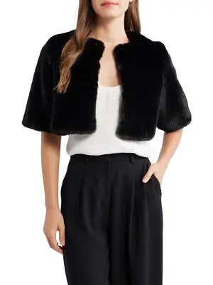 Anne Klein Short Sleeve Faux Fur Shrug - Anne Black