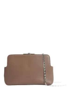 REISS Leather Frame Clutch Bag - Neutral