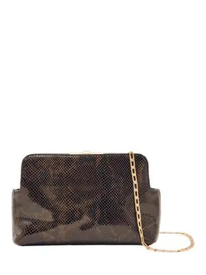 REISS Leather Frame Clutch Bag - Snake