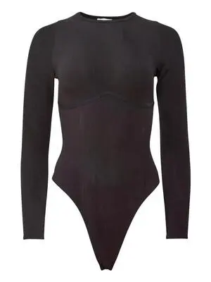 FLEUR DU MAL Hourglass Ribbed Long-sleeve Bodysuit - Black