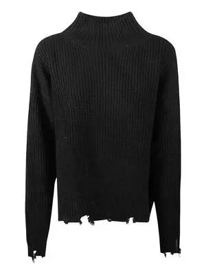 HINNOMINATE Mock-neck Frayed-hem Sweater - Black