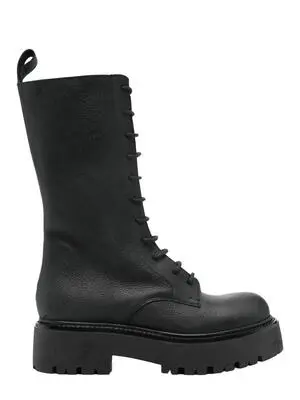 GISEL MOIRE 40mm Leather Combat Boots - Black