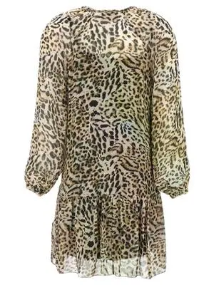 KAOS Animali-print V-neck Dress - Neutrals