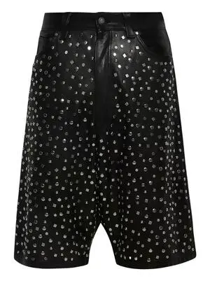 EARTHLING VIP Stud-embellished Leather Shorts - Black