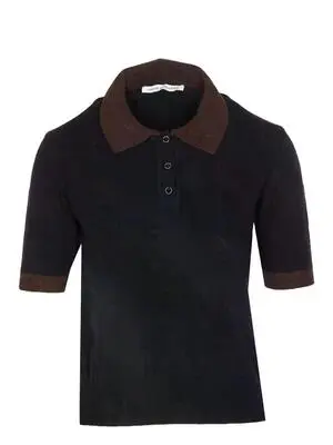 MAR DE MARGARITAS Contrast-collar Polo Top - Black