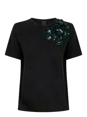 Pinko Floral Appliqué Cotton T-shirt - Black