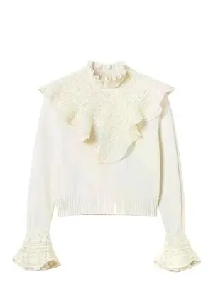 TWINSET Lace-trimmed Ruffled Jumper - White