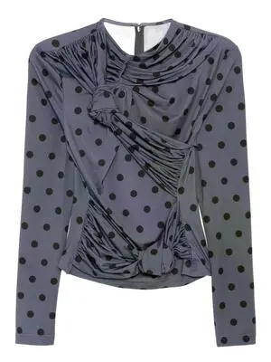 Rokh Polka-dot Knotted Top - Grey