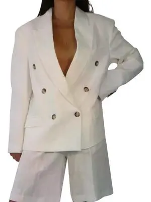 VICOLO Double-breasted Button Blazer - White