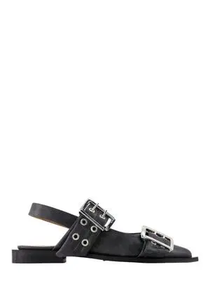 GANNI Buckle Pointed-toe Flats - Black